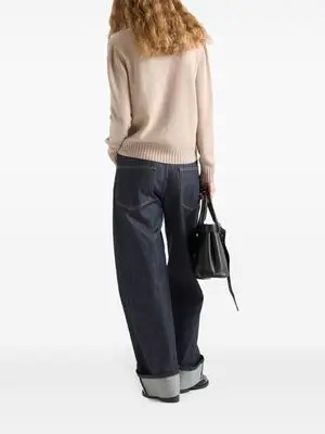Prada Logo-intarsia Crew-neck Sweater - Neutrals