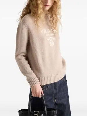 Prada Logo-intarsia Crew-neck Sweater - Neutrals