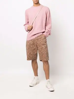 AMISH Leopard-print Denim Shorts