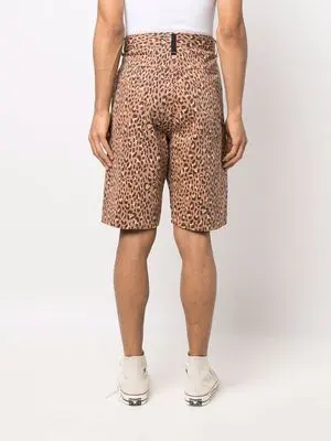 AMISH Leopard-print Denim Shorts