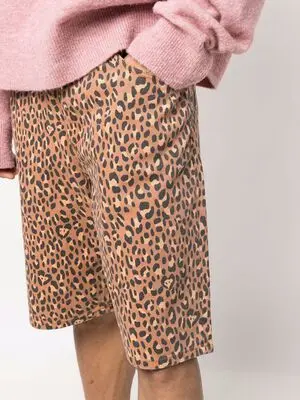 AMISH Leopard-print Denim Shorts
