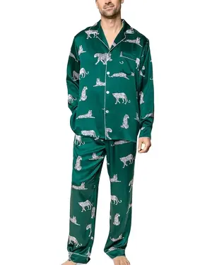 PETITE PLUME Panthere De Luxe Silk Printed Pajama Set