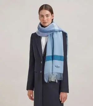 Mulberry Large Merino Wool Check Scarf - Neutral