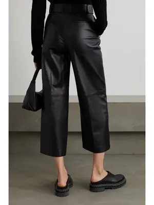 JOSEPH Taja Belted Cropped Leather Wide-leg Pants