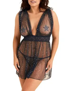 ADORE ME Novah Babydoll & G-string Set Lingerie - Dark Blue