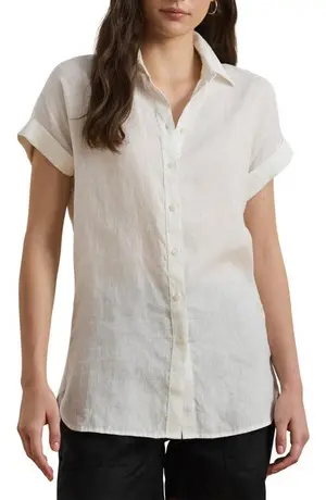 Women's Linen Short-Sleeve Collared Blouses