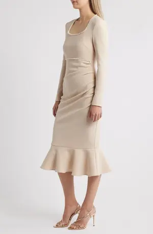 NIKKI LUND Faux Pearl Trimmed Dress - Ivory