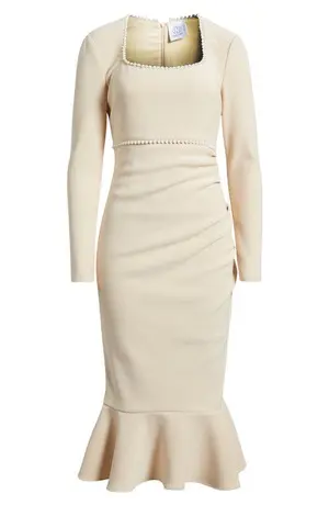 NIKKI LUND Faux Pearl Trimmed Dress - Ivory