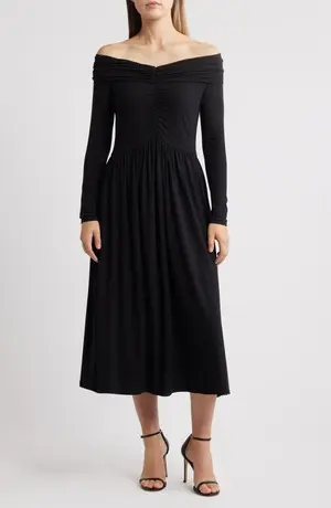 NIKKI LUND Olia Off The Shoulder Long Sleeve Dress - Black