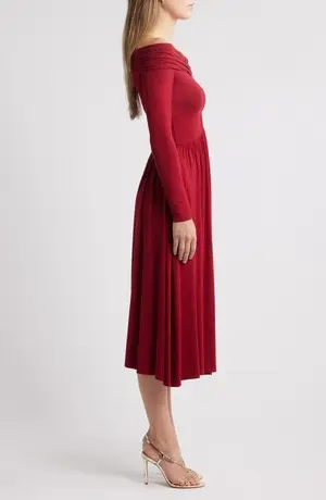 NIKKI LUND Olia Off The Shoulder Long Sleeve Dress - Wine