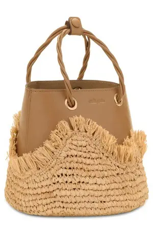 Cult Gaia Jojo Leather & Raffia Top Handle Bag