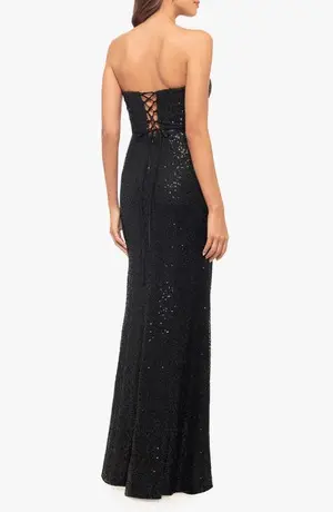 BLONDIE NITES Sequin Strapless Corset Gown