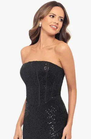 BLONDIE NITES Sequin Strapless Corset Gown