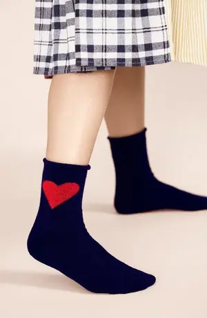 Hansel From Basel Love Cashmere Blend Crew Socks - Navy