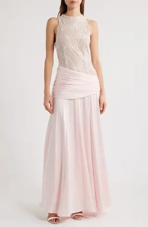 SONYA MODA Dalia Mixed Media Gown - Blush