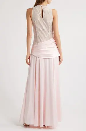 SONYA MODA Dalia Mixed Media Gown - Blush