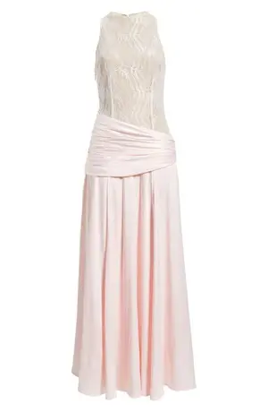 SONYA MODA Dalia Mixed Media Gown - Blush