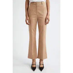 Emporio Armani Cotton Blend Ankle Flare Pants - Solid Medium Brown