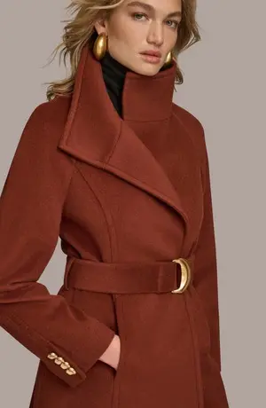 Donna Karan New York Belted Wool Wrap Coat - Whiskey