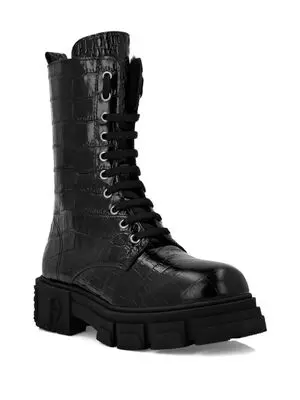 Philipp Plein Croc-effect Leather Combat Boots