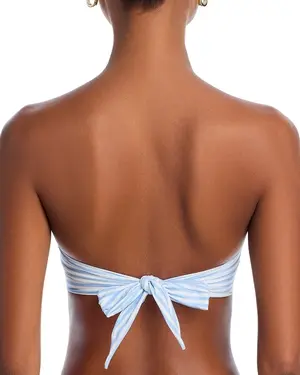 Aqua Rosette Striped Bandeau Bikini Top - Blue Stripe