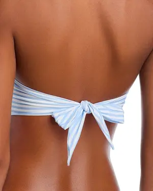 Aqua Rosette Striped Bandeau Bikini Top - Blue Stripe