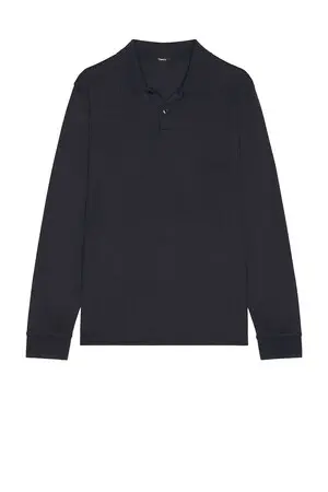 Theory Anemone Milano Goris Long Sleeve Polo In Navy - Baltic