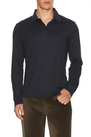 Theory Anemone Milano Goris Long Sleeve Polo In Navy - Baltic