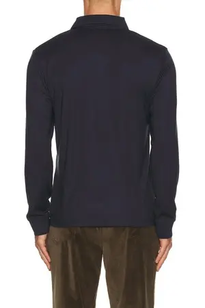 Theory Anemone Milano Goris Long Sleeve Polo In Navy - Baltic