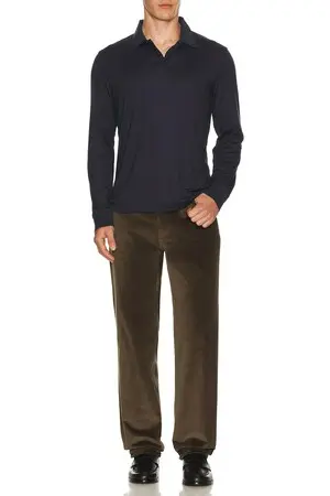 Theory Anemone Milano Goris Long Sleeve Polo In Navy - Baltic