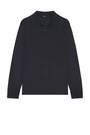 Theory Anemone Milano Goris Long Sleeve Polo In Navy - Baltic