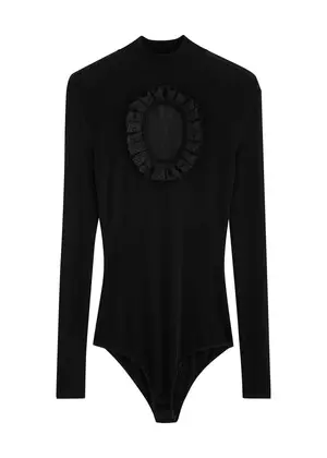 SELF-PORTRAIT Self-Portrait X Christopher Kane Cut-Out Fine-Knit Bodysuit - Black