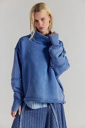 Free People Turtleneck With Raw Seam Detailing - Harbor