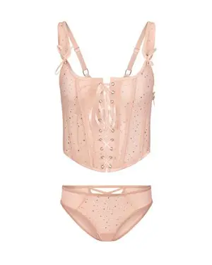 ADORE ME Diamond Corset And Panty Set - Light Beige