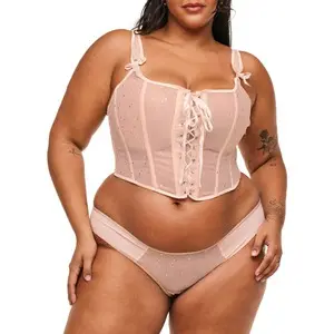 ADORE ME Diamond Corset And Panty Set - Light Beige