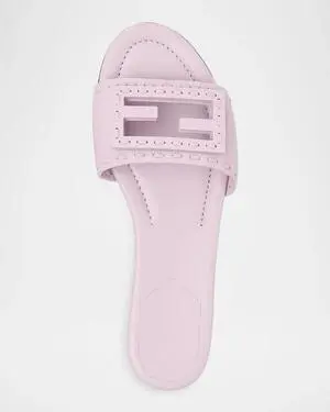 Fendi Baguette FF Leather Buckle Flat Slide Sandals Anemone