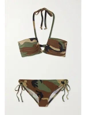 Norma Kamali Camouflage-print Halterneck Bikini - Green