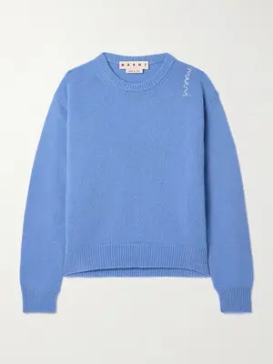 Marni Embroidered Cashmere Sweater - Blue