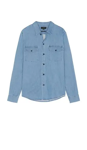Vince Double Patch Pocket Long Sleeve Shirt In Blue