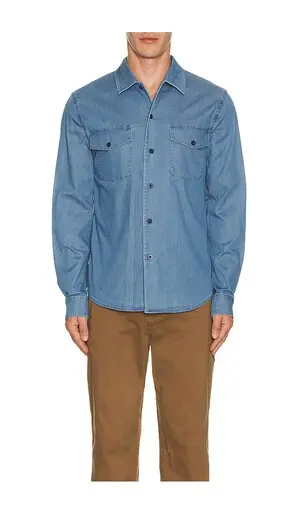 Vince Double Patch Pocket Long Sleeve Shirt In Blue