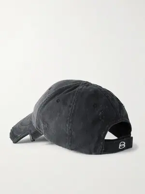 Balenciaga Double Unity Distressed Embroidered Cotton-drill Baseball Cap