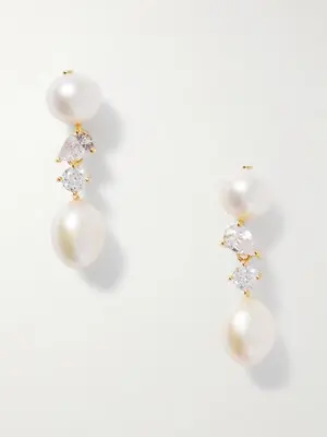 Completedworks Plated, Pearl, And Cubic Zirconia Earrings - Gold