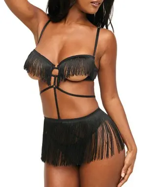 ADORE ME Neveah Fringe Playsuit Lingerie - Black