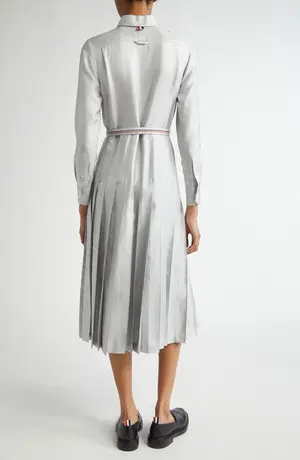 Thom Browne Long Sleeve Pleated Midi Shirtdress
