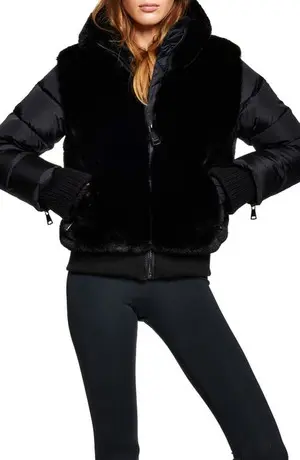 Sam. Carlie Faux Fur Quilted Down Puffer Jacket - Black