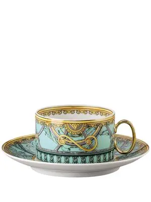 Versace Scala Del Palazzo Teacup And Saucers - Green