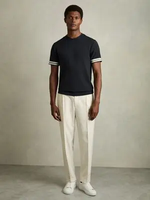 REISS Emmerson Tape-cuff Textured T-shirt - Navy
