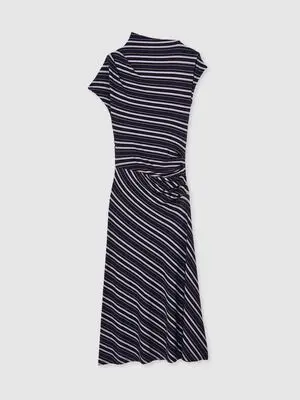 REISS Dillon Petite Stripe-print Draped Midi Dress