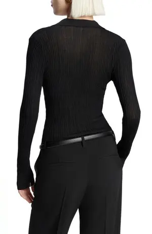 Bardot Ayda Long Sleeve Rib Top - Black