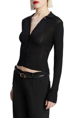 Bardot Ayda Long Sleeve Rib Top - Black